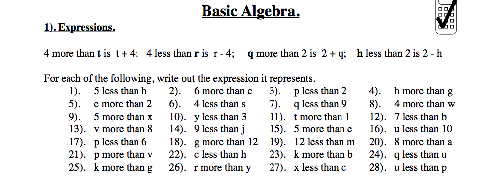 7M1MAT22: Algebraic Expressions | MHOL